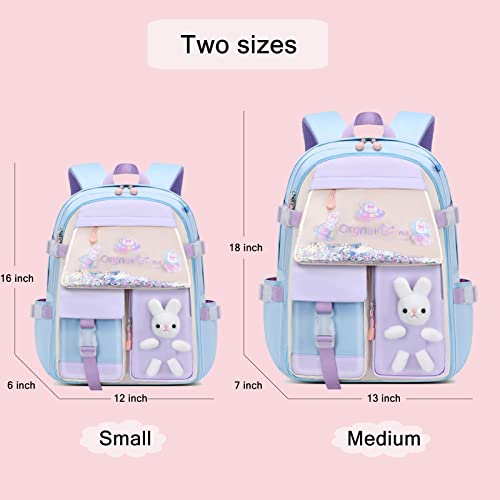QENIN Cute Backpack Bunny Backpack Kawaii Backpack Waterproof Laptop Backpack(Purple,M)