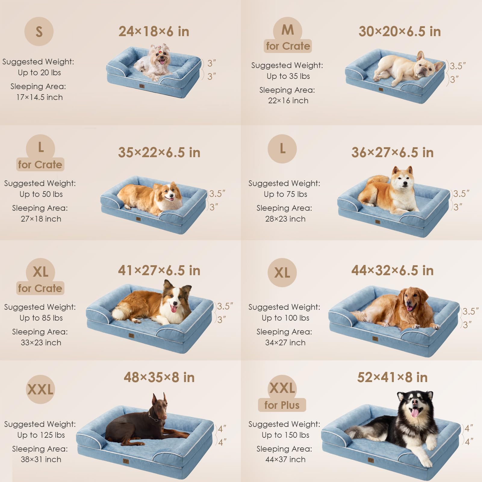 EHEYCIGA Orthopedic Dog Beds for Extra Large Dogs, Waterproof Memory Foam XL Dog Bed with Sides, Non-Slip Bottom and Egg-Crate Foam Big Dog Couch Bed with Washable Removable Cover, Washed Blue