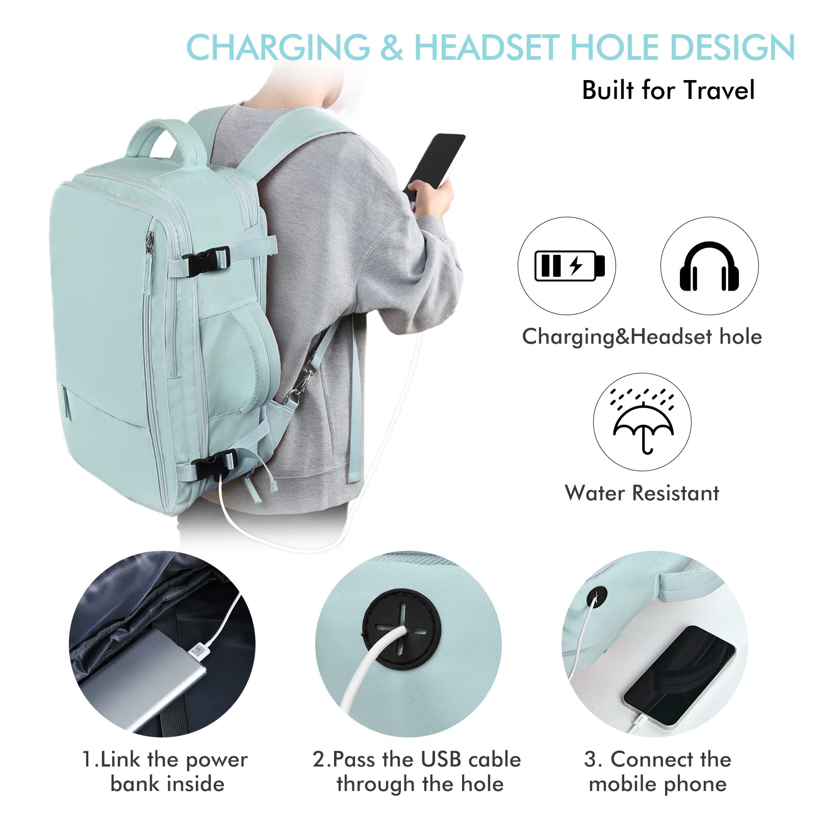 Beraliy Large Travel Backpack for Women Airline Approved, Carry On Backpack,17.3 Inch Laptop Backpack, Personal Item Bag Casual Daypack Backpacks,Mint Green