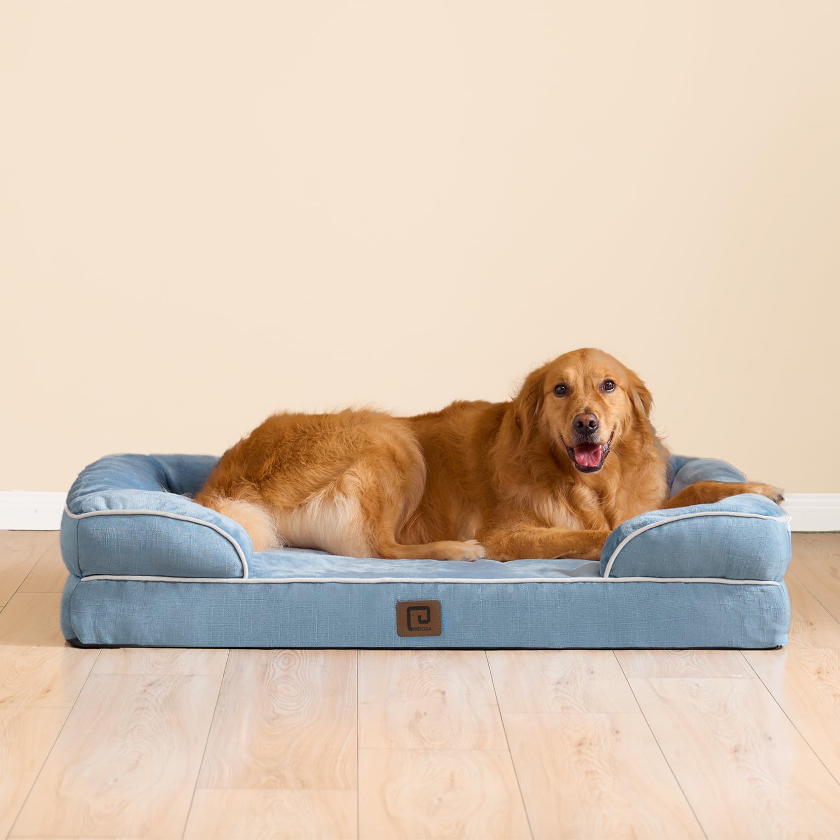 EHEYCIGA Orthopedic Dog Beds for Extra Large Dogs, Waterproof Memory Foam XL Dog Bed with Sides, Non-Slip Bottom and Egg-Crate Foam Big Dog Couch Bed with Washable Removable Cover, Washed Blue