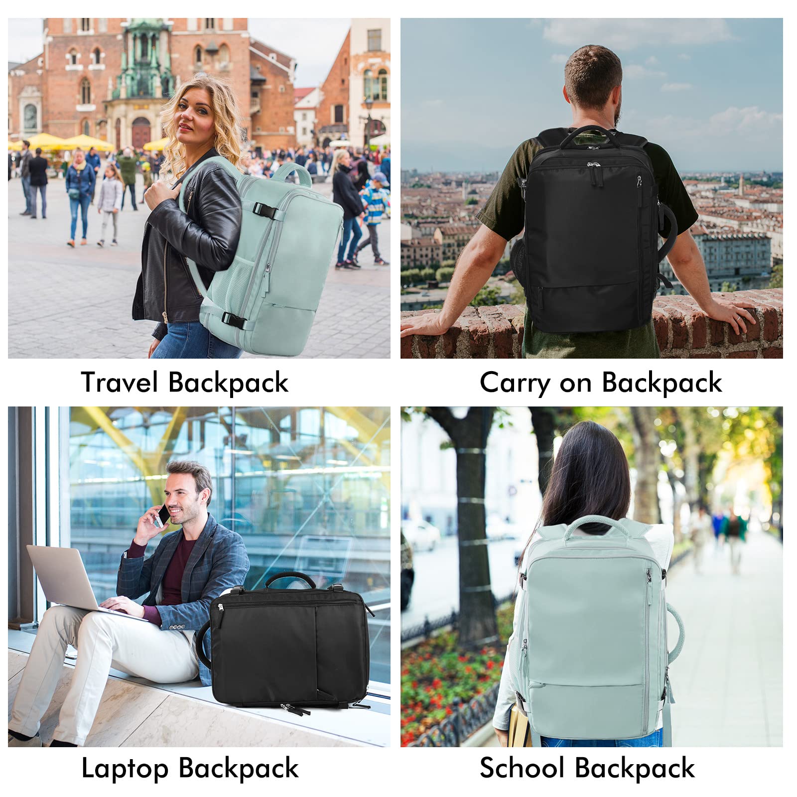 Beraliy Large Travel Backpack for Women Airline Approved, Carry On Backpack,17.3 Inch Laptop Backpack, Personal Item Bag Casual Daypack Backpacks,Mint Green