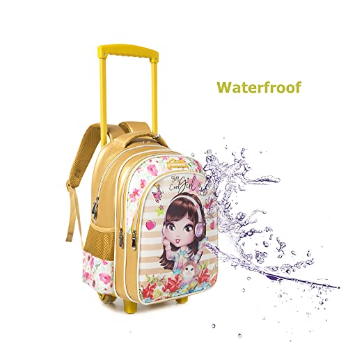 MOHCO Rolling Backpack Cute 16 inch Set 3 in 1 with Lunch Bag and Pencil Case for Girls (Yellow)