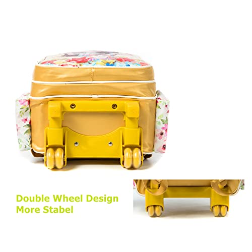 MOHCO Rolling Backpack Cute 16 inch Set 3 in 1 with Lunch Bag and Pencil Case for Girls (Yellow)