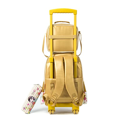 MOHCO Rolling Backpack Cute 16 inch Set 3 in 1 with Lunch Bag and Pencil Case for Girls (Yellow)