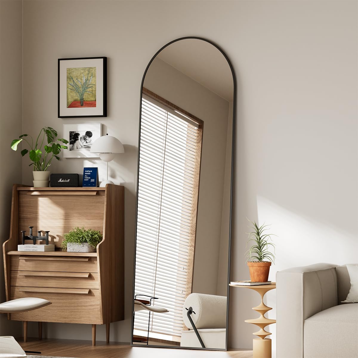 Koonmi Arched Full Length Mirror, 58"x18" Black Mirror Full Length, Standing Hanging or Leaning Full Body Mirror with Aluminum Alloy Frame for Living Room and Bedroom