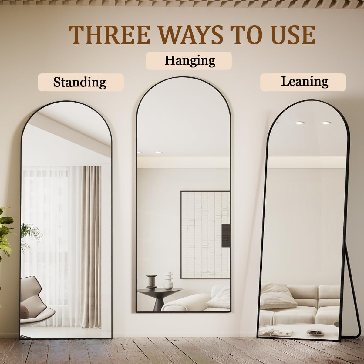 Koonmi Arched Full Length Mirror, 58"x18" Black Mirror Full Length, Standing Hanging or Leaning Full Body Mirror with Aluminum Alloy Frame for Living Room and Bedroom