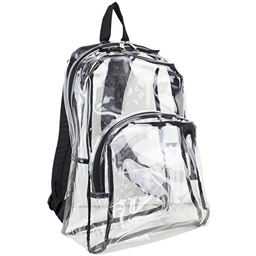 Eastsport Clear Backpack, Fully Transparent with Adjustable Colorful Padded Straps - Black