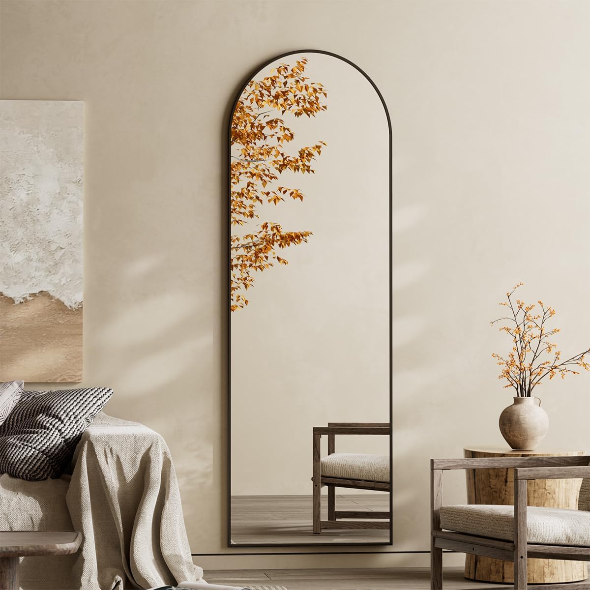 Koonmi Arched Full Length Mirror, 58"x18" Black Mirror Full Length, Standing Hanging or Leaning Full Body Mirror with Aluminum Alloy Frame for Living Room and Bedroom