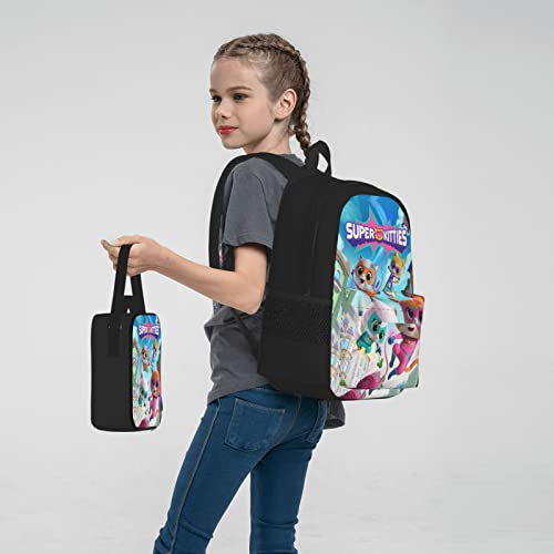 superkitties Backpacks Set for Boys Girls superkitties Backpack with lunch box lunch bag pencil case pencil bag Bookbag Set - 3 Piece
