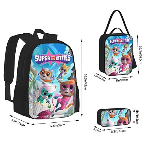 superkitties Backpacks Set for Boys Girls superkitties Backpack with lunch box lunch bag pencil case pencil bag Bookbag Set - 3 Piece