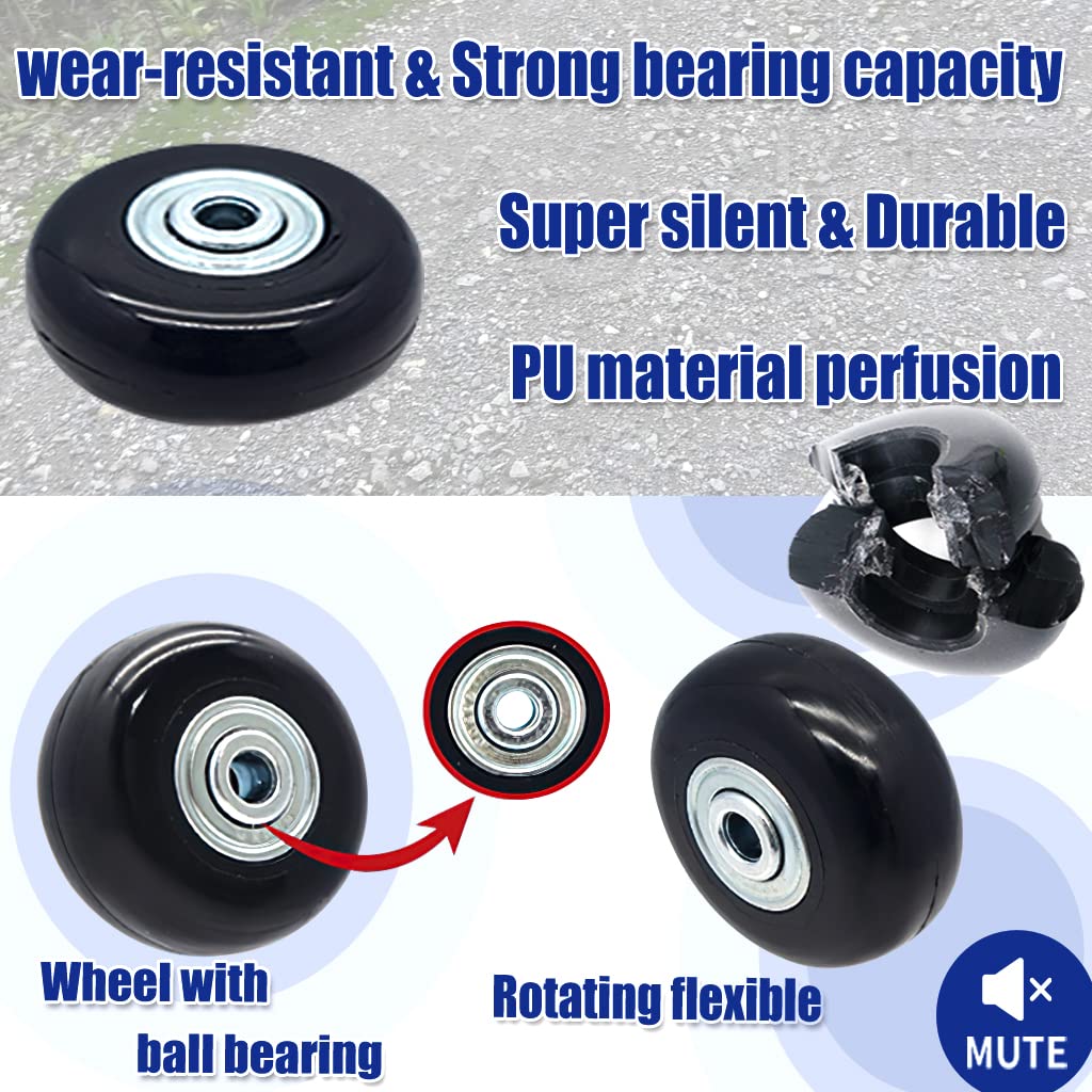 50mm Set of 4 Luggage Suitcase Replacement Wheels for Trolley Case Wheels Travel Bags Caster Inline Roller Skating Roller Swivel Rubber Wheels Bearings Repair Kits with Axles 30mm&35mm&60mm