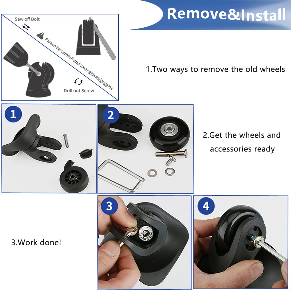50mm Set of 4 Luggage Suitcase Replacement Wheels for Trolley Case Wheels Travel Bags Caster Inline Roller Skating Roller Swivel Rubber Wheels Bearings Repair Kits with Axles 30mm&35mm&60mm