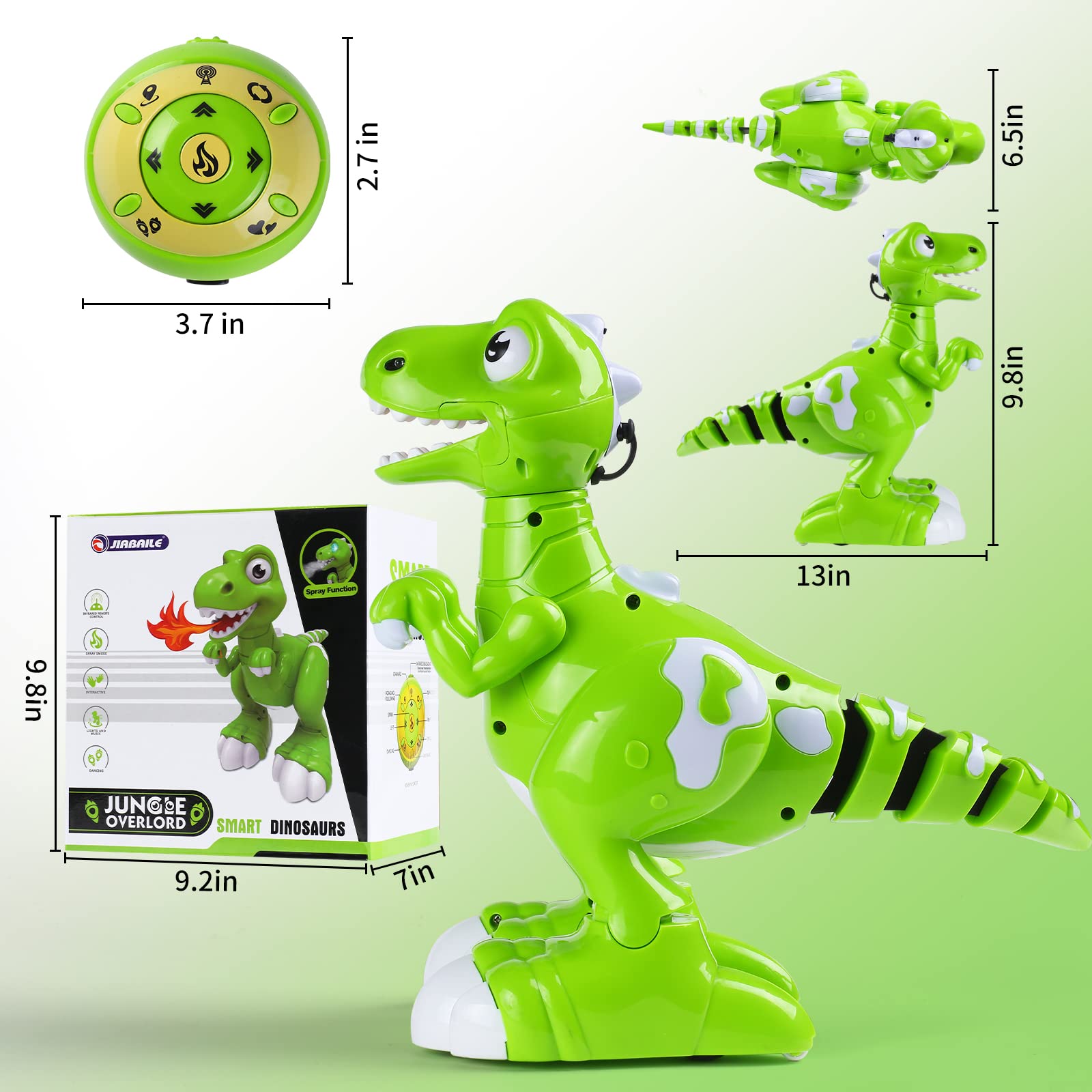 TUUYOOWK Remote Control Dinosaur Toys for Kids 3-5 5-7, Realistic RC Electronic Dinosaur Toy with Water Mist Spray, Rotating, Singing and Dancing, Foraging Mode for Boys Girls
