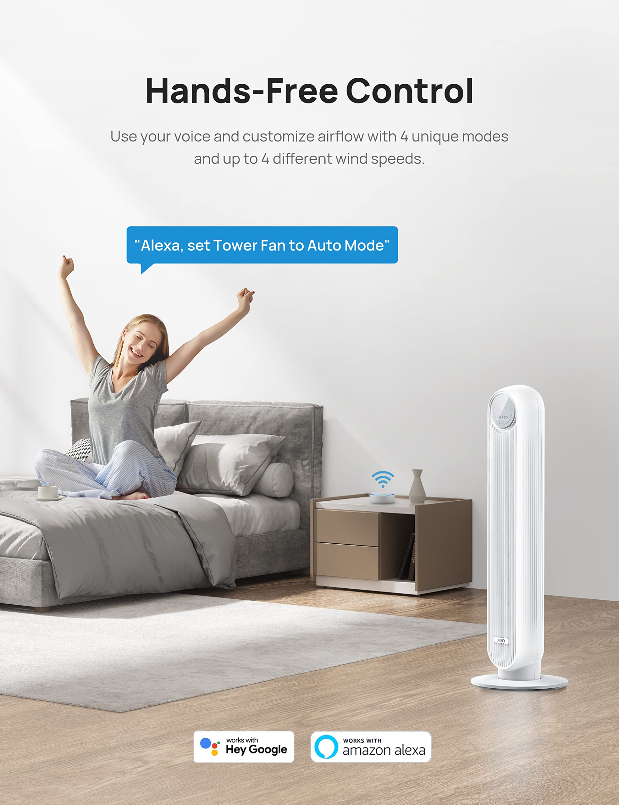 Dreo 42" Tower Fan for bedroom, 25 DB Quiet DC Bladeless Fans, 90° Oscillating Fan with Remote & Tower Fan with Remote, Smart Oscillating Quiet Fans for Bedroom, Bladeless Standing Cooling Floor Fan