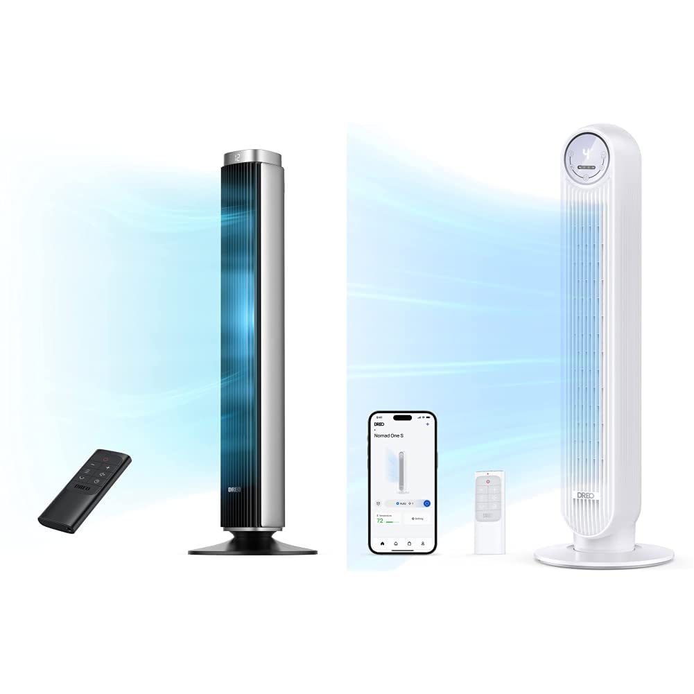 Dreo 42" Tower Fan for bedroom, 25 DB Quiet DC Bladeless Fans, 90° Oscillating Fan with Remote & Tower Fan with Remote, Smart Oscillating Quiet Fans for Bedroom, Bladeless Standing Cooling Floor Fan