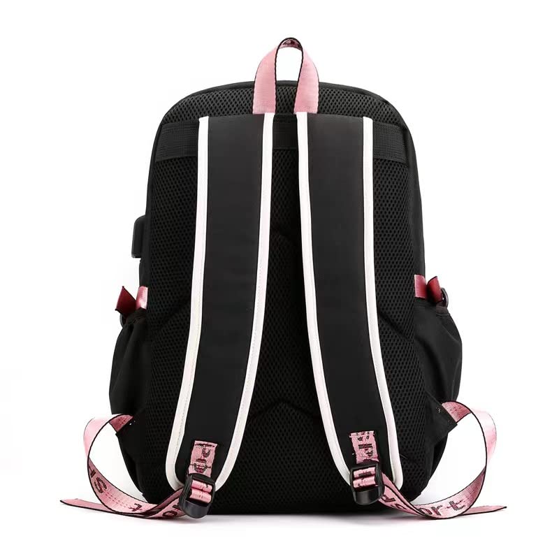 GDFENDU Japanese Anime Backpacks with Keychains,USB Charging Port Student School Bag Laptop Cosplay for Boys Girls (Pink)