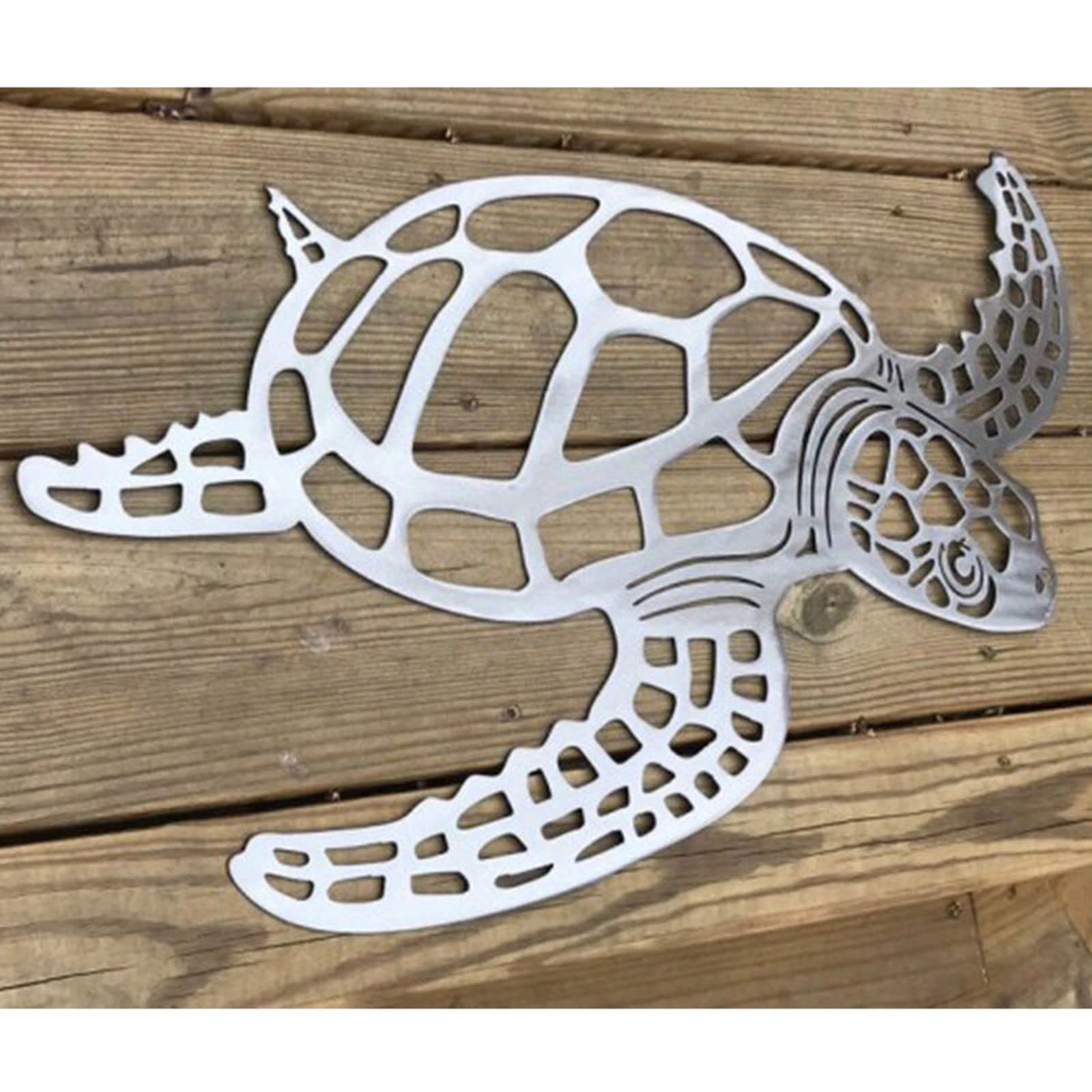 Silver Metal Turtle Silhouette Wall Art Decor, Ocean Sea Turtle Wall Hanging Decoration, Beach Theme Outdoor Wall Sculpture for Home,Garden,Living Room,Fence,Porch, Pool (S)