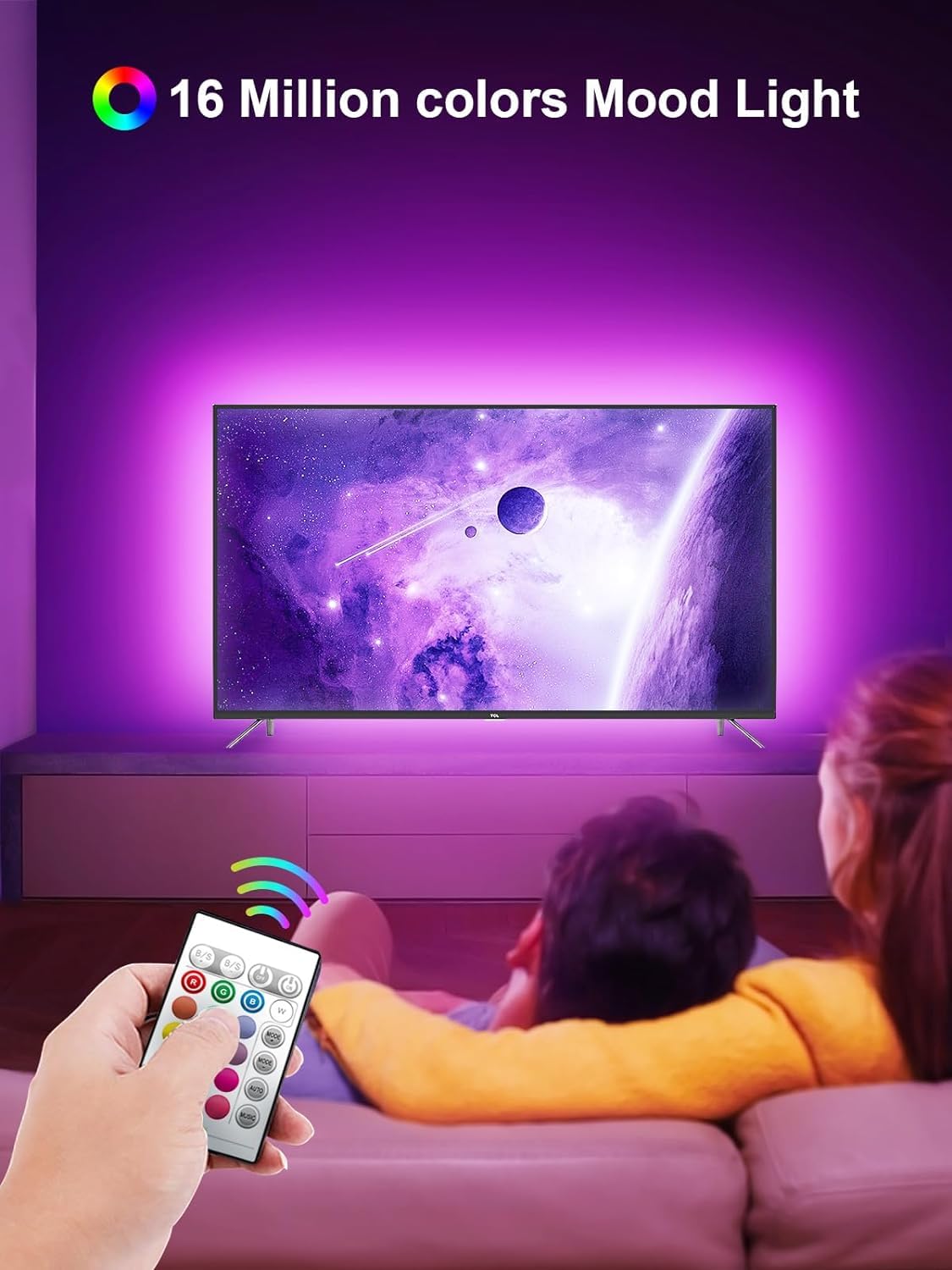 GIPOYENT TV Light Strip, Music Sync LED TV Backlights, for 32-50 Inch TV, LED TV Light with Bluetooth Function - RGB Color Changing Light Strip for Home Theater (9.8ft)