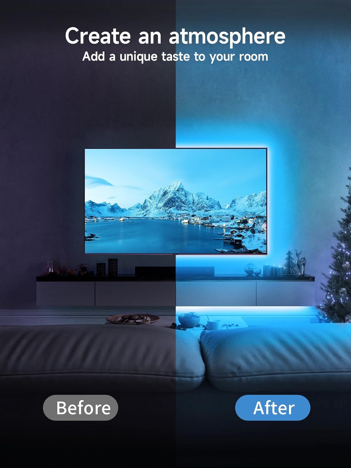 GIPOYENT TV Light Strip, Music Sync LED TV Backlights, for 32-50 Inch TV, LED TV Light with Bluetooth Function - RGB Color Changing Light Strip for Home Theater (9.8ft)