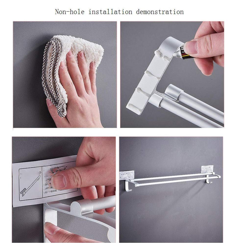 NERDOH Space Aluminum matt Double Rod with Hook Silver White Multifunctional Wall-Mounted Towel Rack-Length 40CM Wall Mounted Towel Bar Hanging for Kitchen Bathroom Cupboard