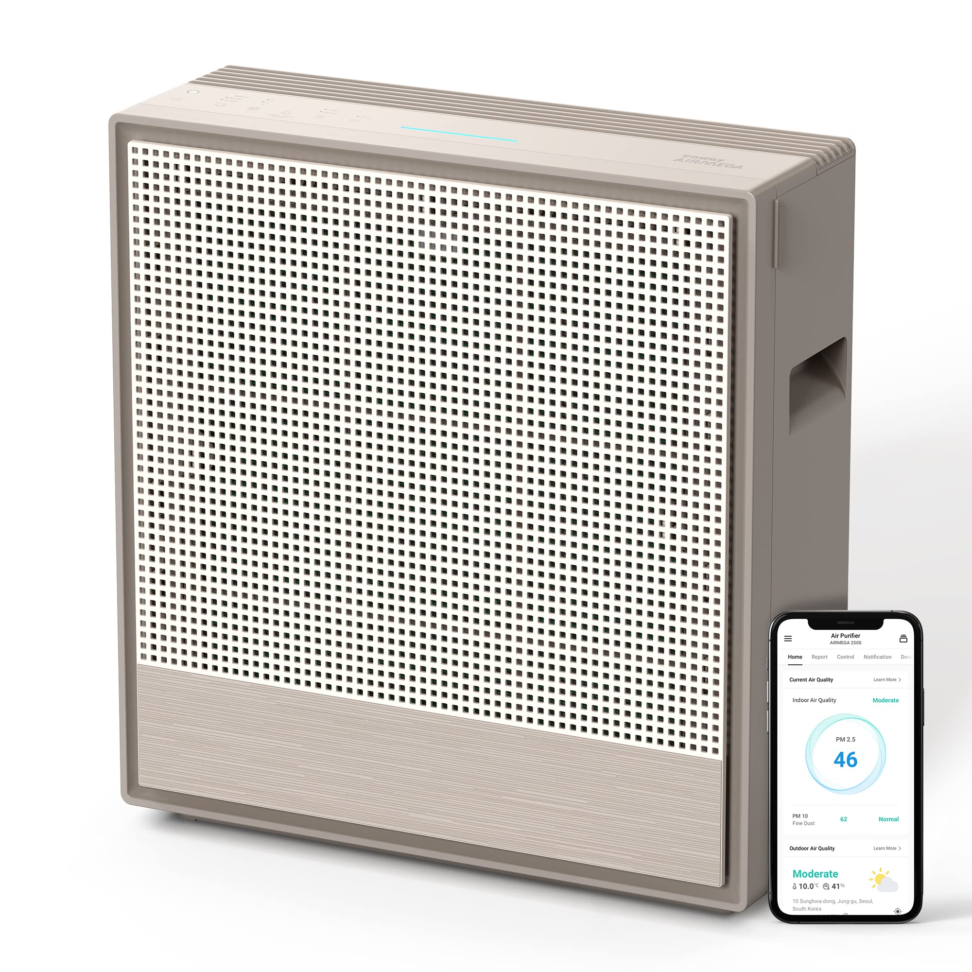 Coway Airmega 230 True HEPA Air Purifier with Air Quality Monitoring, Auto, and Filter Indicator, Dove White & Airmega 250S App-Enabled Smart Technology, Covers 930 Sq.ft