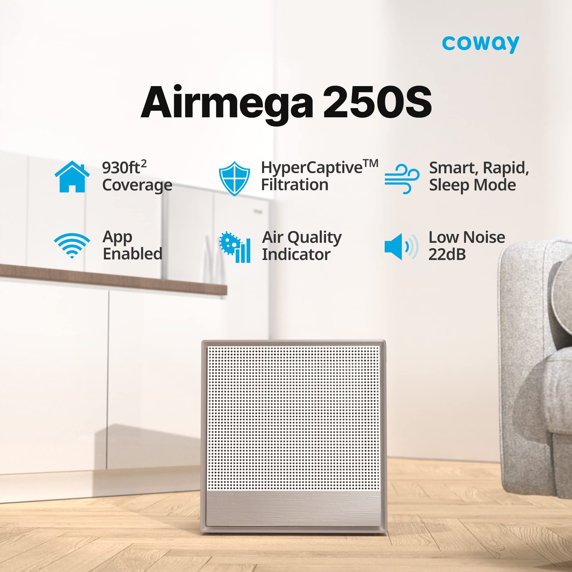 Coway Airmega 230 True HEPA Air Purifier with Air Quality Monitoring, Auto, and Filter Indicator, Dove White & Airmega 250S App-Enabled Smart Technology, Covers 930 Sq.ft