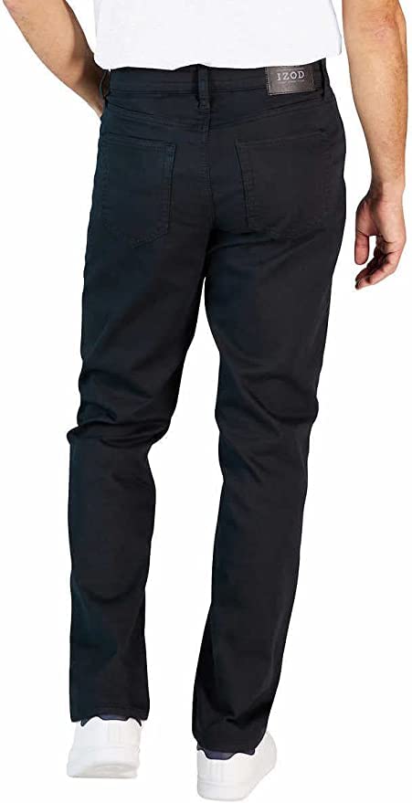 IZOD Jeans Men's Comfort Stretch, Size 34W x 30L Regular Fit, Black, Supersoft Knit Denim Pants with UltraFlex Waistband