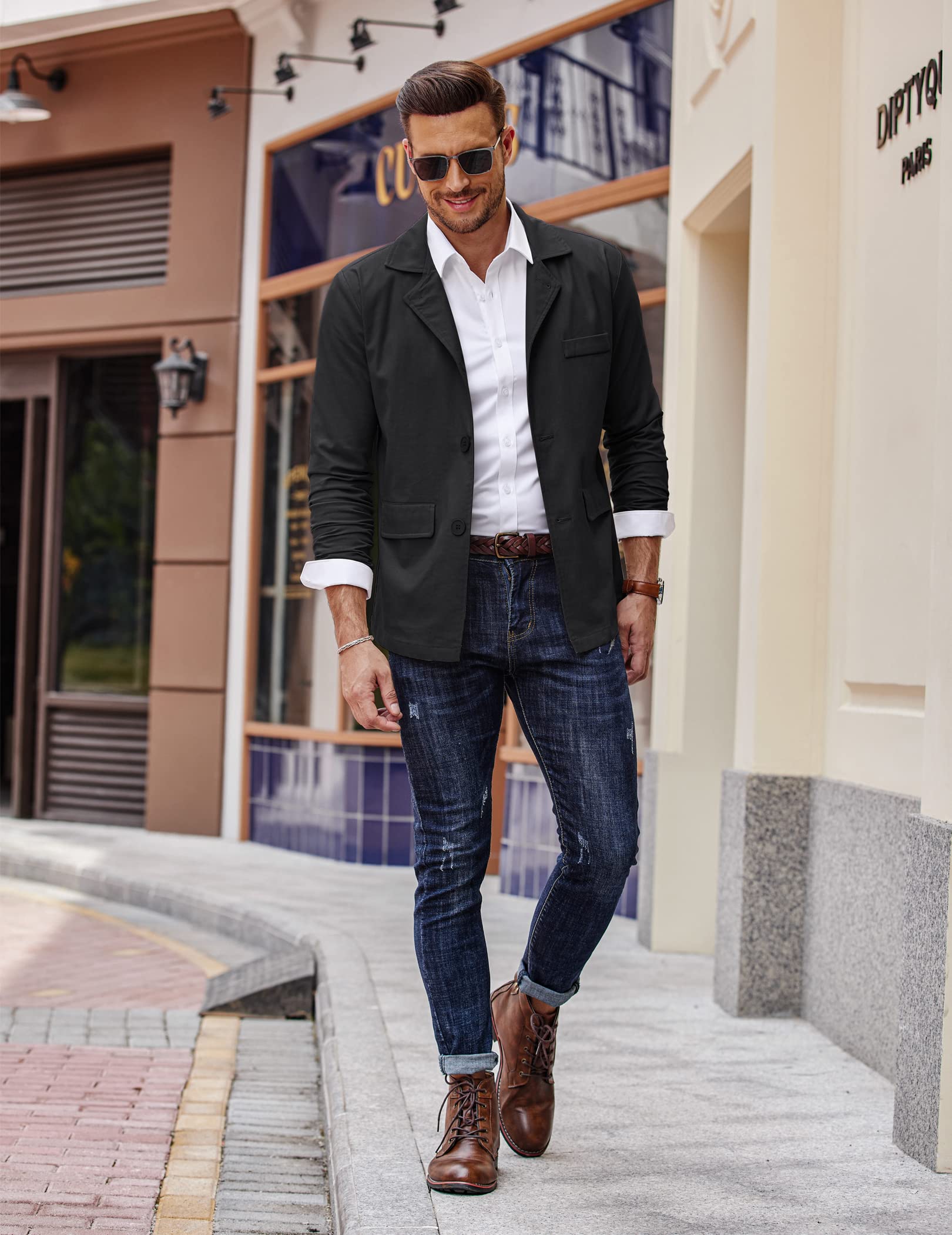 COOFANDY Mens Linen Cotton Casual Suits Blazer Jackets Lightweight Sports Coats# Black