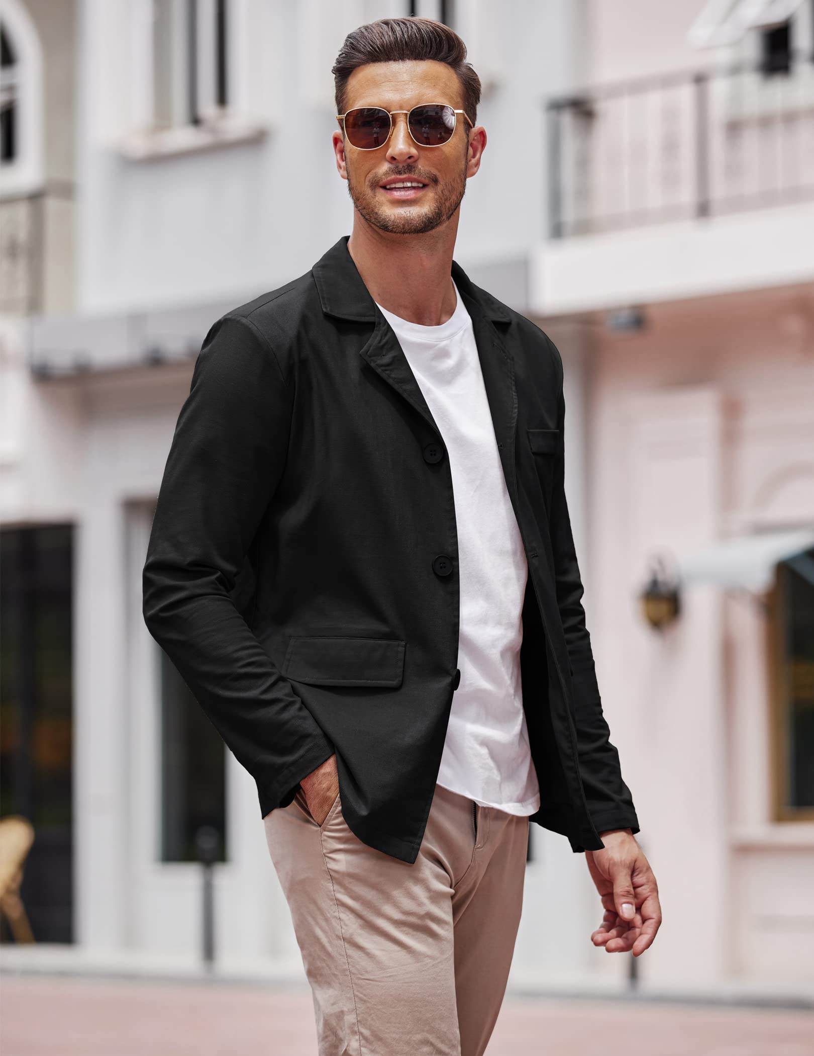 COOFANDY Mens Linen Cotton Casual Suits Blazer Jackets Lightweight Sports Coats# Black