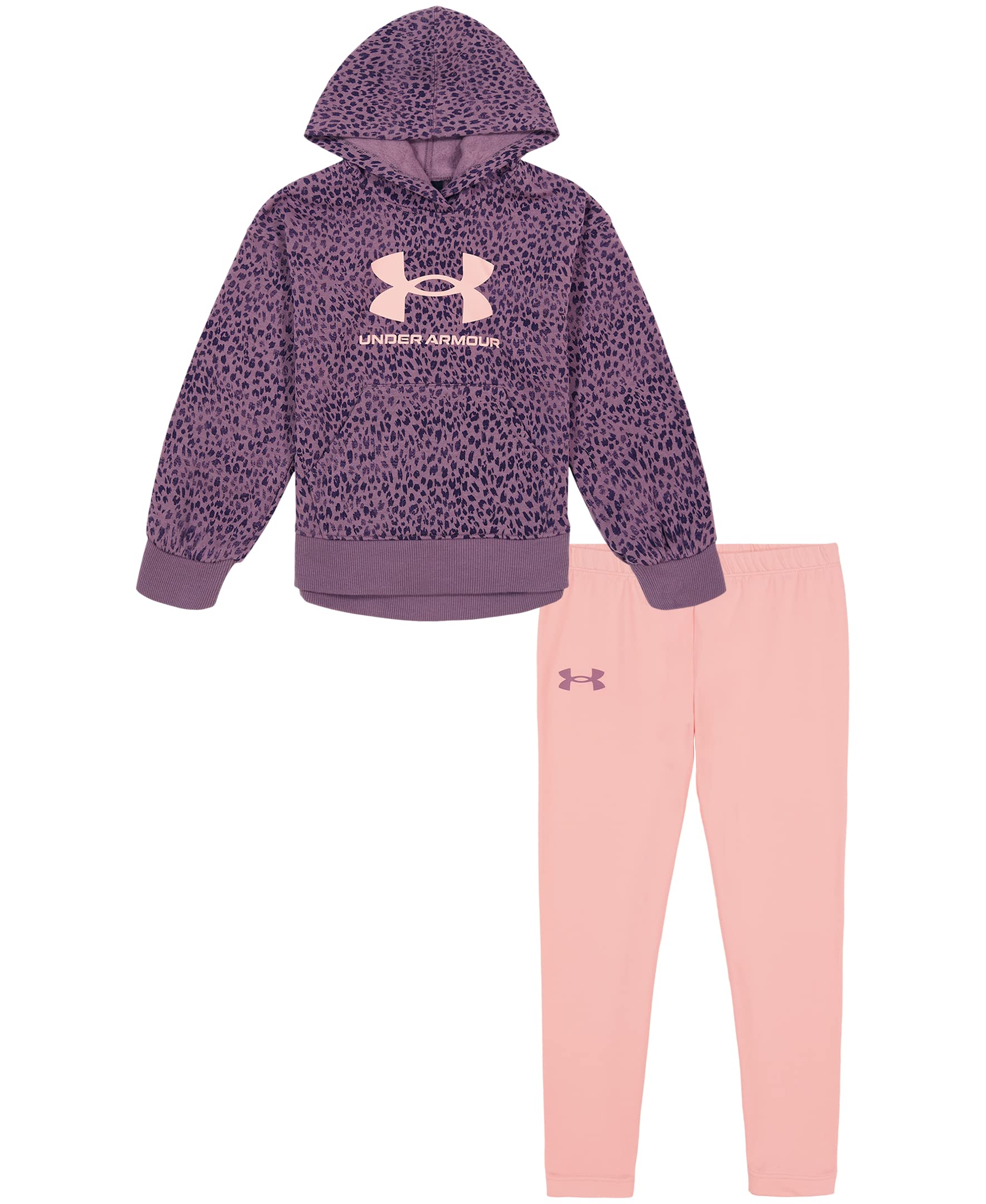 Under Armour Baby Girls Hoodie Set, Bottoms & Lightweight Relaxed Fit Clothing Set, Misty Purple Leopard, 18 Months US