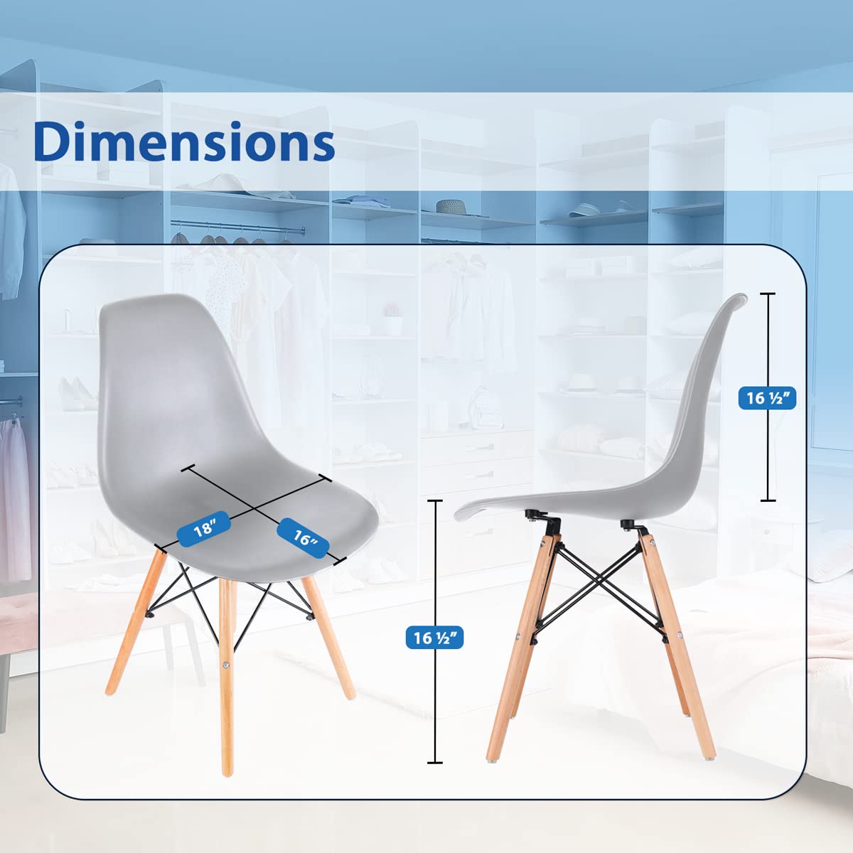 Lifetime Home Mid-Century Modern Dining Chairs Set of 2 - DSW Boho Style Plastic Chair for Living Room Bedroom Office Table Kitchen - Shell Lounge Chair with Wood Legs - Gray