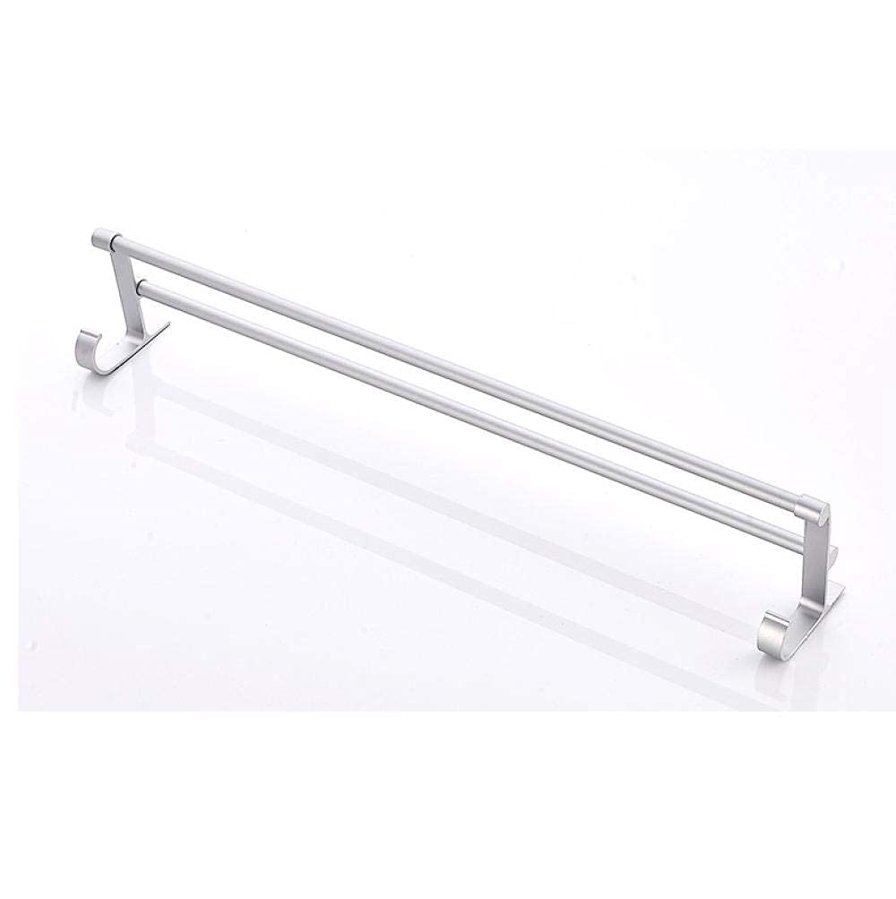 NERDOH Space Aluminum matt Double Rod with Hook Silver White Multifunctional Wall-Mounted Towel Rack-Length 40CM Wall Mounted Towel Bar Hanging for Kitchen Bathroom Cupboard