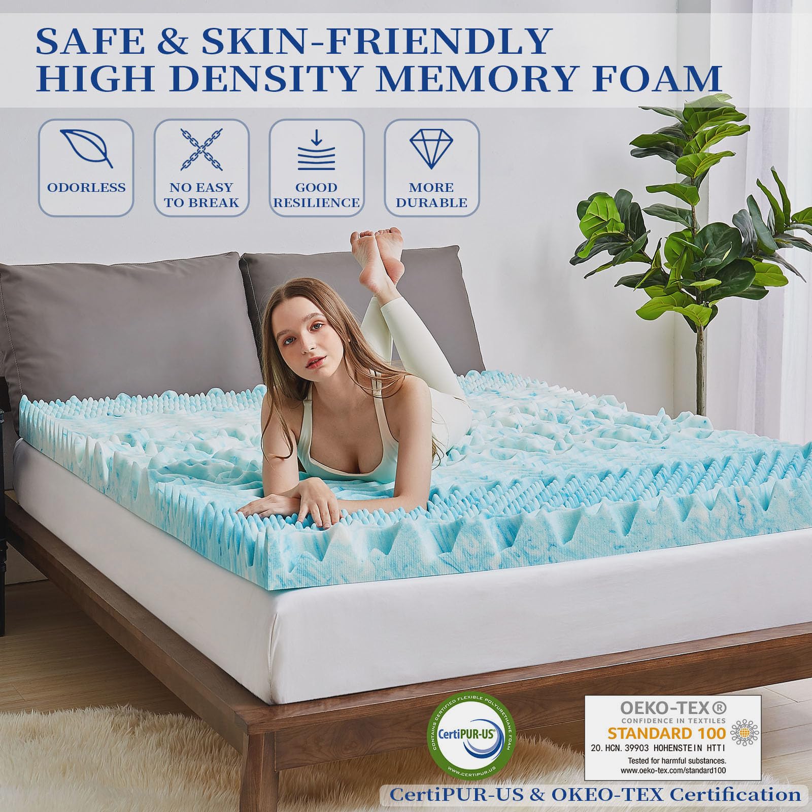 DQZ 4 Inch Queen Mattress Topper 7-Zone Memory Foam Mattress Topper - High Density Cooling Pad - Upgraded Ergonomics Memory Foam Mattress - Soft Bed Topper - CertiPUR-US and Oeko-TEX Certification