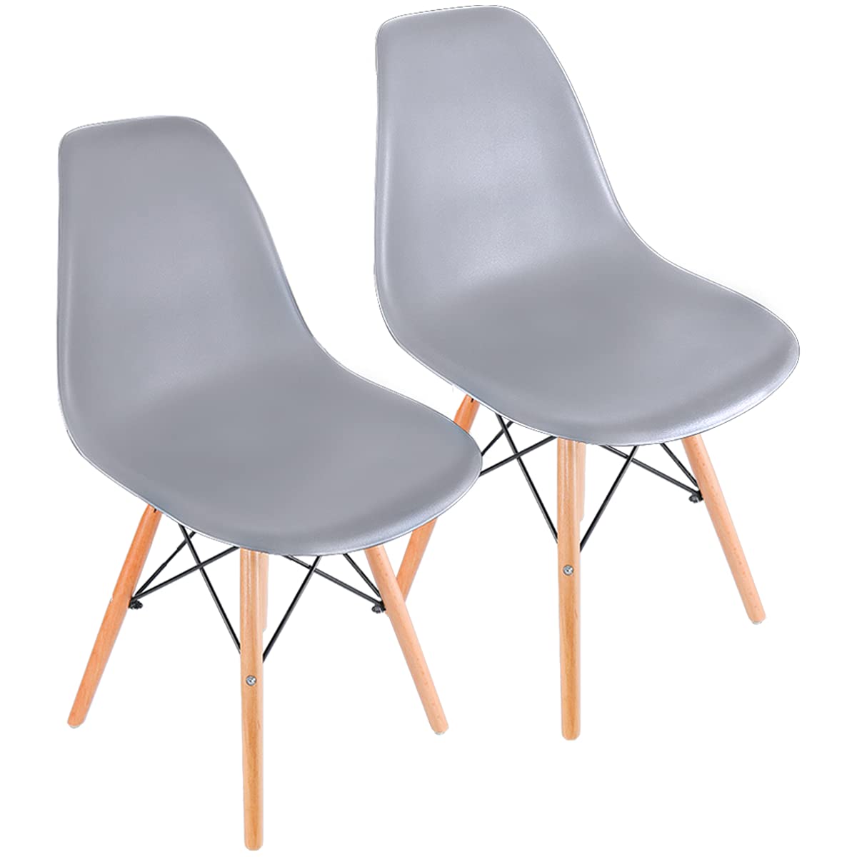Lifetime Home Mid-Century Modern Dining Chairs Set of 2 - DSW Boho Style Plastic Chair for Living Room Bedroom Office Table Kitchen - Shell Lounge Chair with Wood Legs - Gray