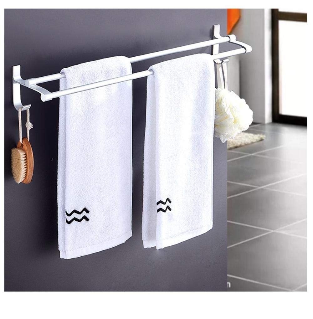 NERDOH Space Aluminum matt Double Rod with Hook Silver White Multifunctional Wall-Mounted Towel Rack-Length 40CM Wall Mounted Towel Bar Hanging for Kitchen Bathroom Cupboard