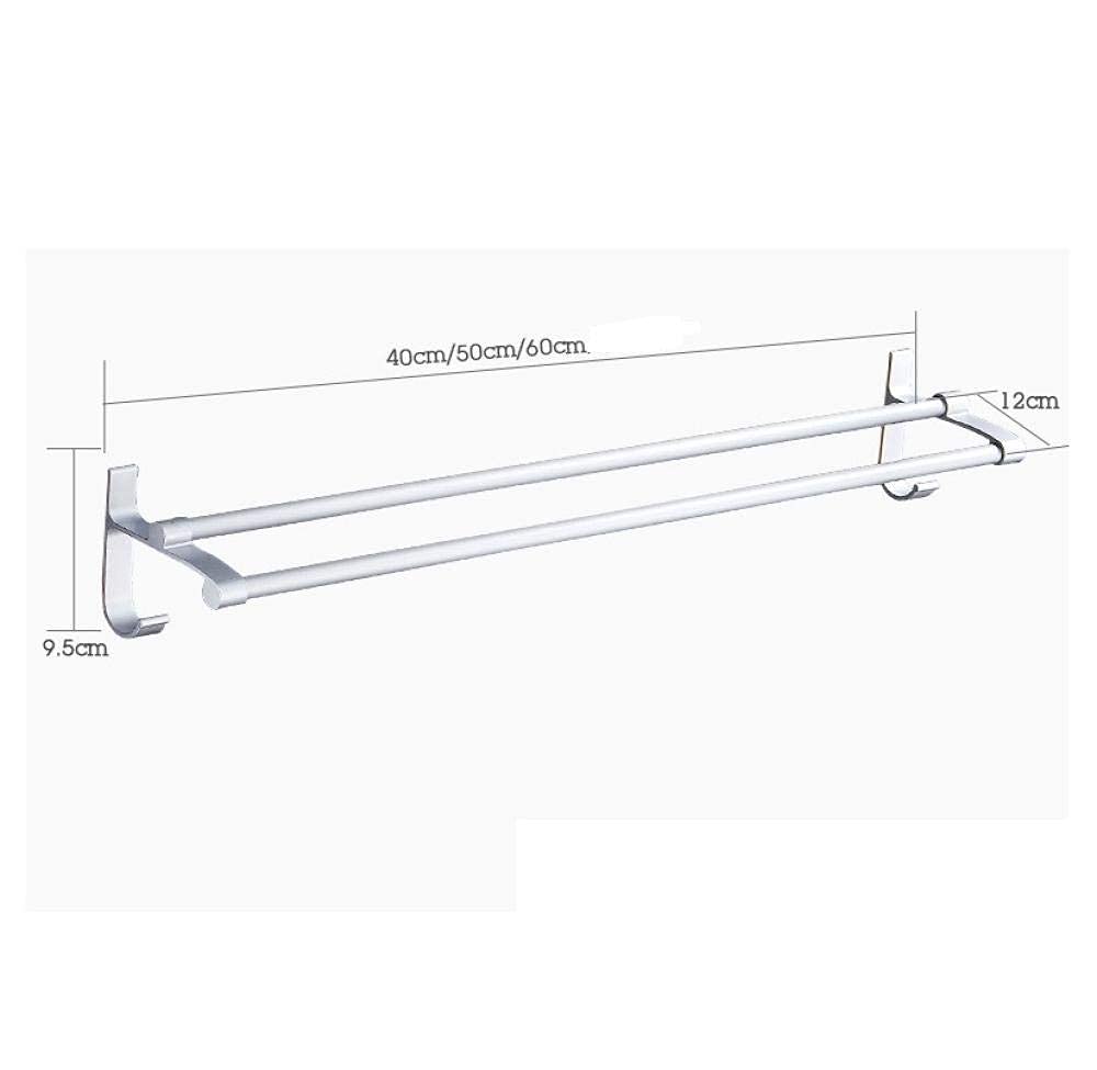 NERDOH Space Aluminum matt Double Rod with Hook Silver White Multifunctional Wall-Mounted Towel Rack-Length 40CM Wall Mounted Towel Bar Hanging for Kitchen Bathroom Cupboard