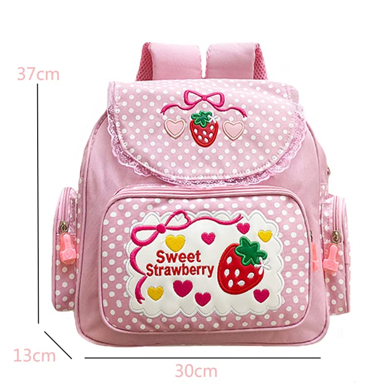 Cutemoria Girl's Kawaii Backpack Japanese Sweet Strawberry Embroidery School Backpack Casual Daypack Cute Lace Flap Backpacks, Pink, One Size