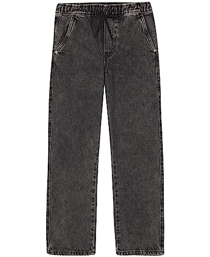 Calvin Klein Boys' Pull-On Stretch Denim Jeans, 4-Pocket Style & Drawstring Closure, Charcoal Acid, 14-16