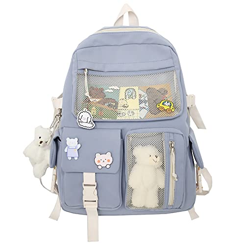 Tonecy Kawaii Mesh Backpack with Kawaii Pin and Accessories Girl Cute Aesthetic Backpack for School Laptop Teen Girls Women