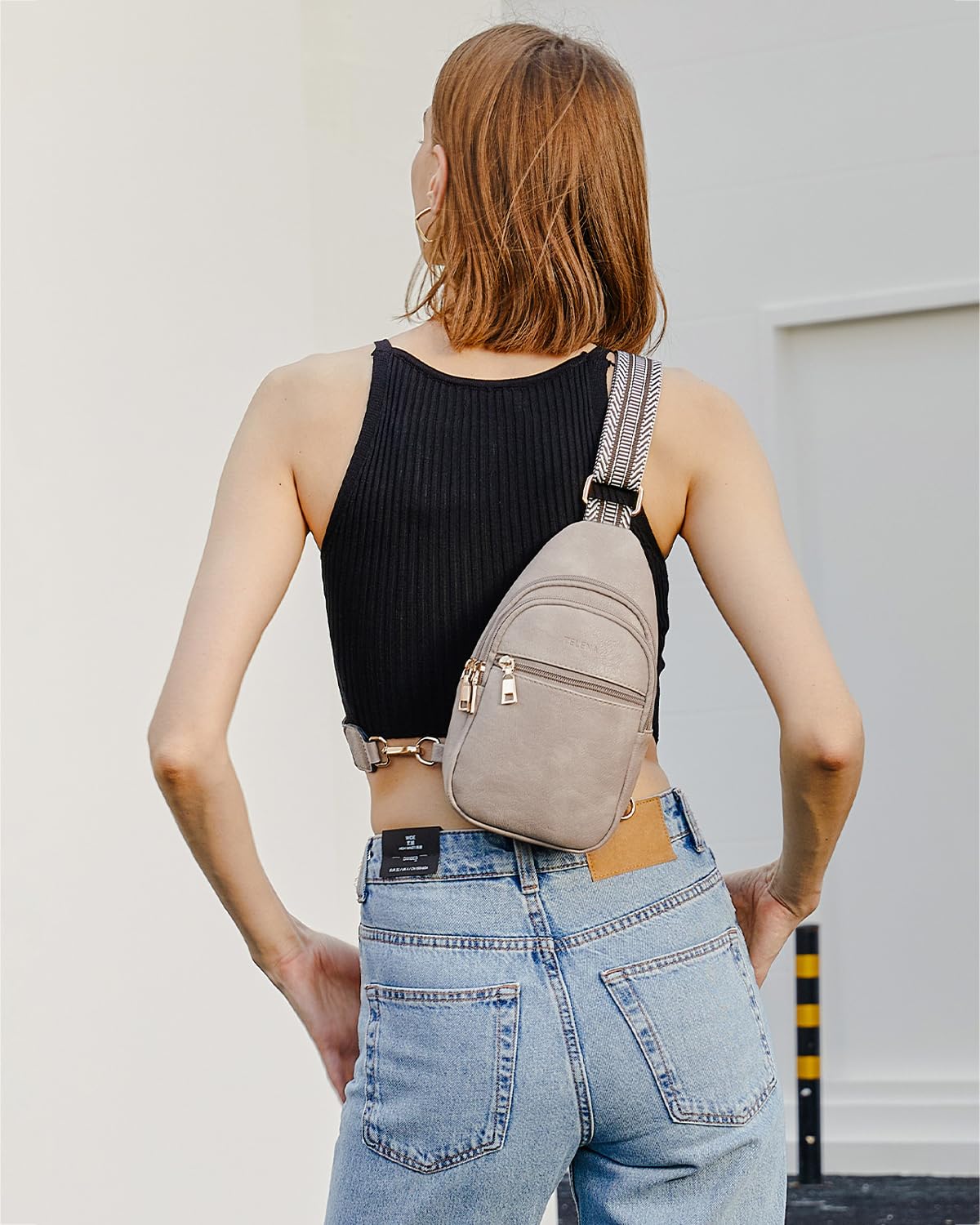 Telena Sling Bag for Women Crossbody Fanny Packs for Women Leather Sling Chest Bag with Adjustable Strap Cloud Grey