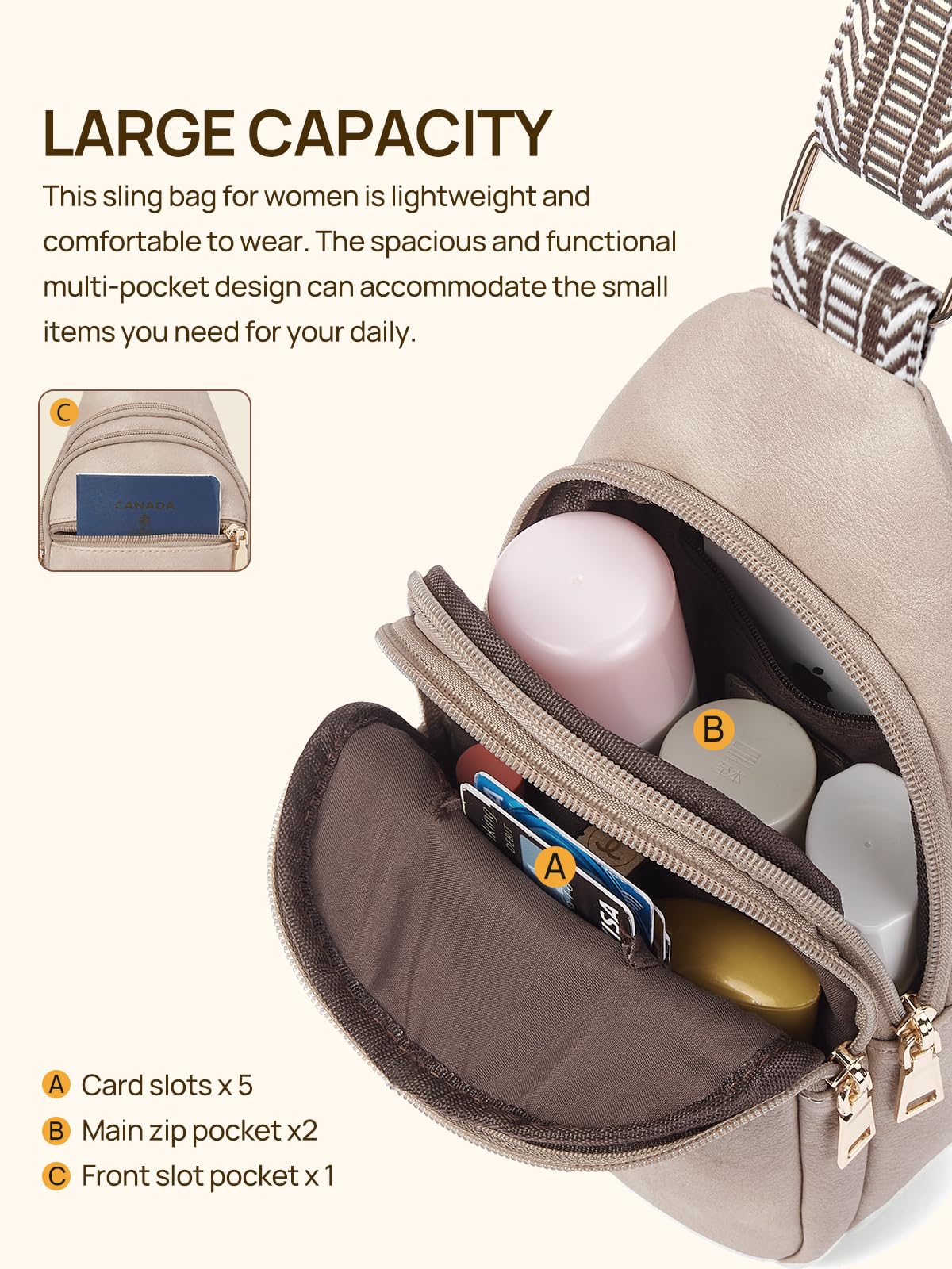 Telena Sling Bag for Women Crossbody Fanny Packs for Women Leather Sling Chest Bag with Adjustable Strap Cloud Grey
