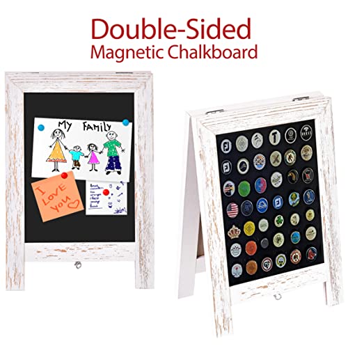 Umtiti Tabletop Chalkboard Sign, Double-Sided White Solid Pine Wood Framed Standing Chalkboard, 8.7×12.6" Small Kitchen Countertop Memo Board Décor for Home, Café, Bar, Wedding(SMHB-WH-2232A)