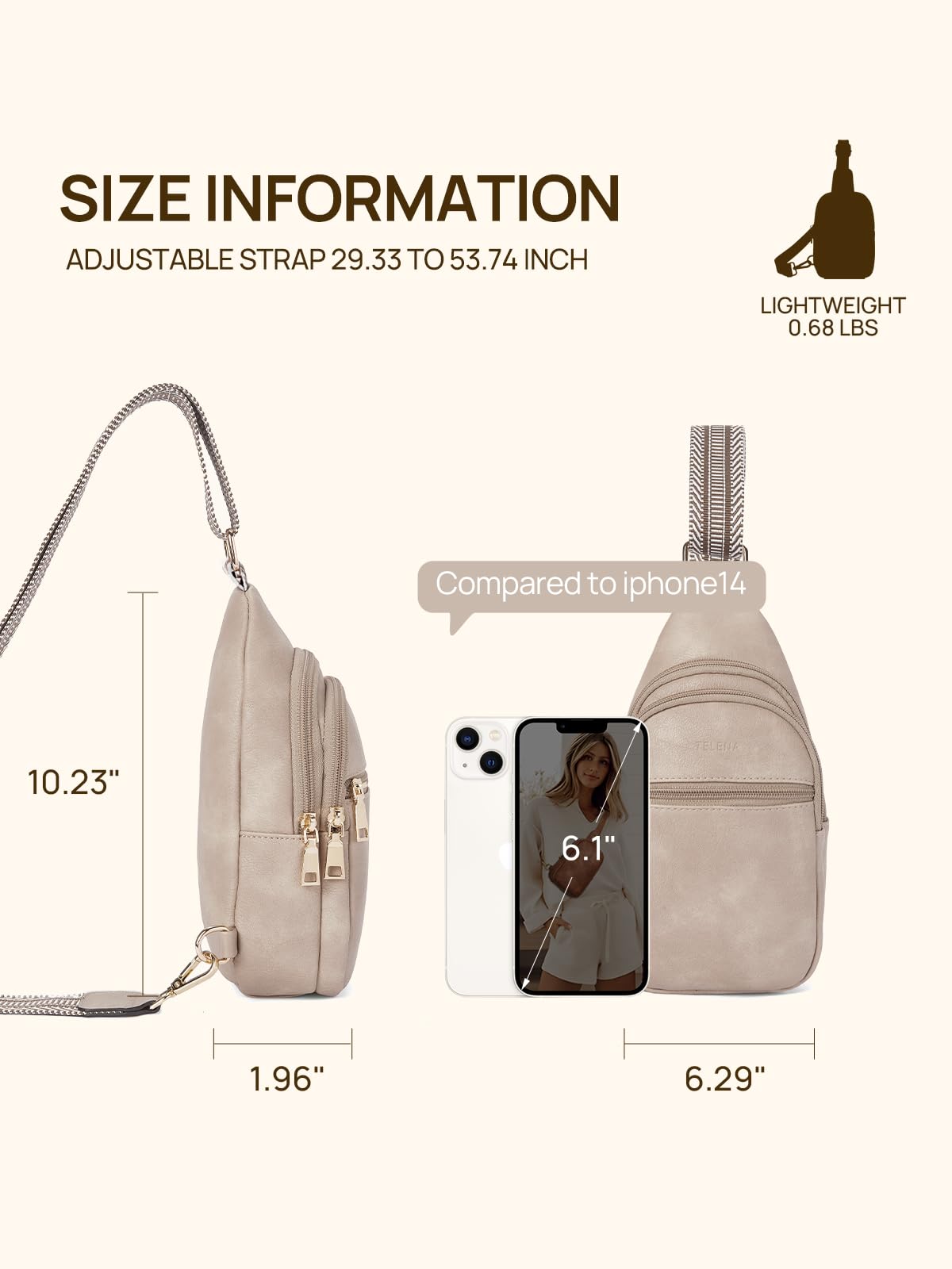Telena Sling Bag for Women Crossbody Fanny Packs for Women Leather Sling Chest Bag with Adjustable Strap Cloud Grey