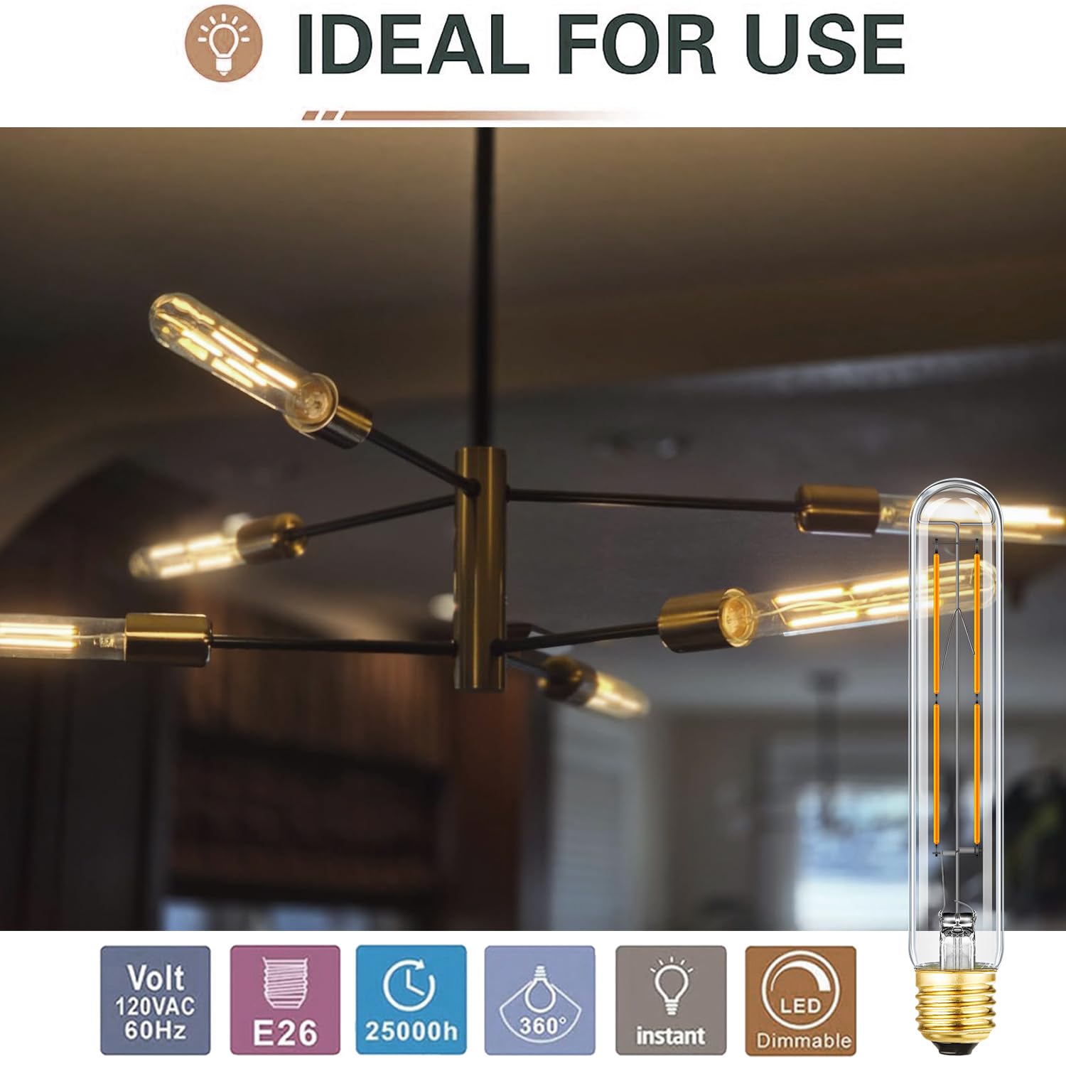 Leools Dimmable E26 Light Bulb 8W Equal 75 watt led Light Bulb Warm White 2700K AC120V Edison Light Bulbs 75 Watt 800LM Clear T10 led Bulb for Rustic Pendant,Industrial Pipe,Wall sconces,4Pack