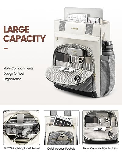 LOVEVOOK Laptop Backpack for Women, 17 Inch Work Laptop Bag Teacher Nurse Backpack, Wide Open Travel Backpack Purse Convertible Business Computer Tote Daypack with USB Port