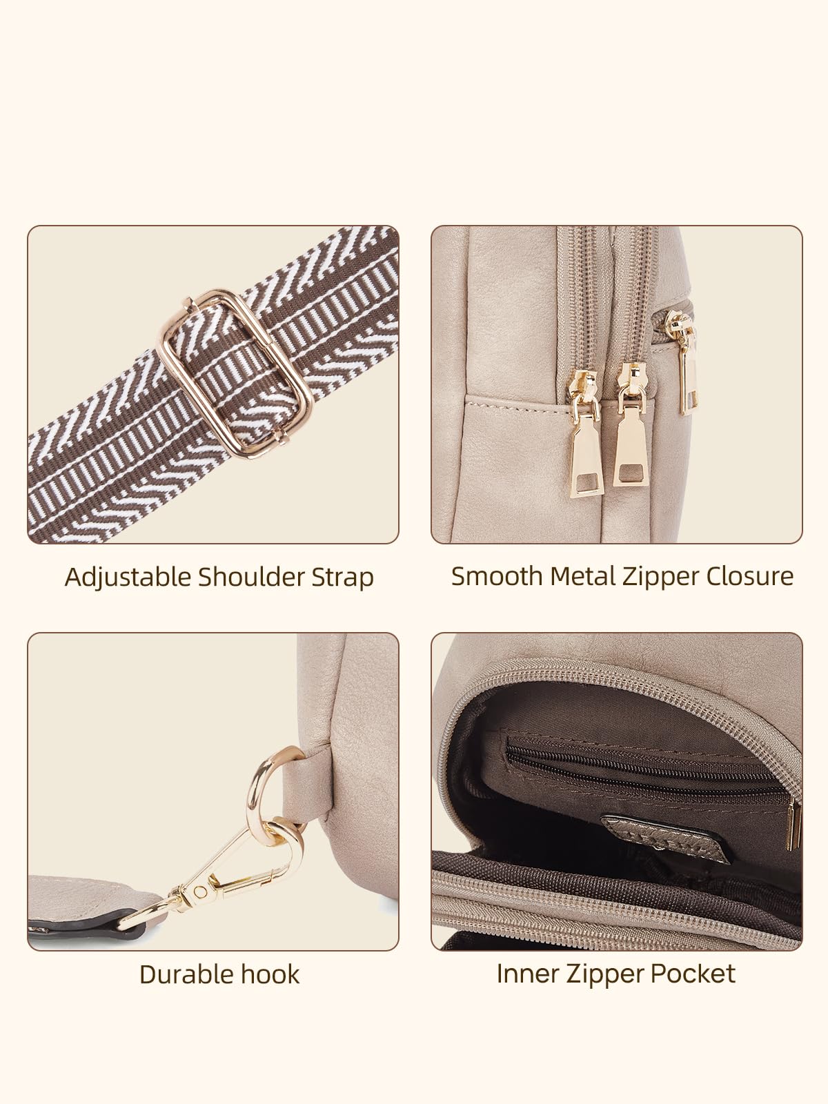 Telena Sling Bag for Women Crossbody Fanny Packs for Women Leather Sling Chest Bag with Adjustable Strap Cloud Grey