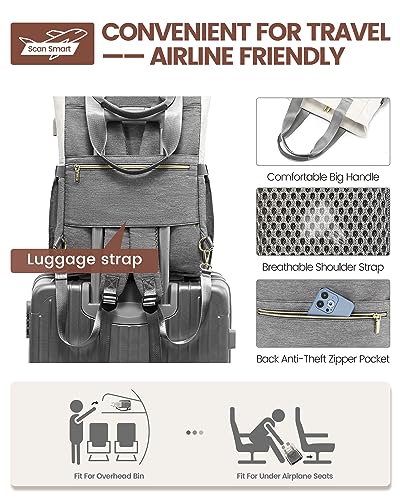 LOVEVOOK Laptop Backpack for Women, 17 Inch Work Laptop Bag Teacher Nurse Backpack, Wide Open Travel Backpack Purse Convertible Business Computer Tote Daypack with USB Port