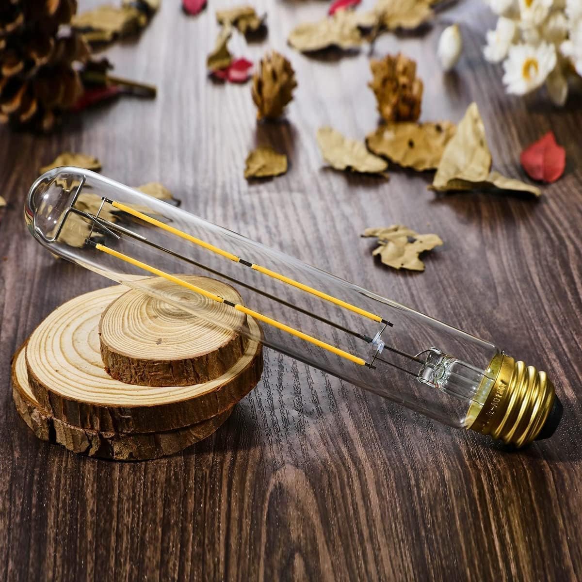Leools Dimmable E26 Light Bulb 8W Equal 75 watt led Light Bulb Warm White 2700K AC120V Edison Light Bulbs 75 Watt 800LM Clear T10 led Bulb for Rustic Pendant,Industrial Pipe,Wall sconces,4Pack