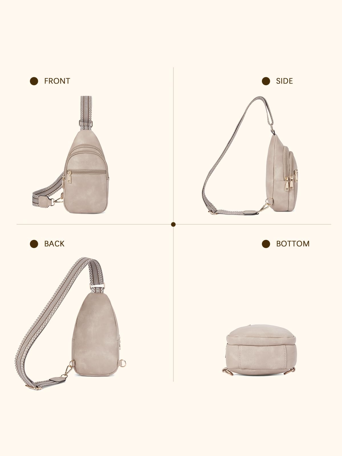Telena Sling Bag for Women Crossbody Fanny Packs for Women Leather Sling Chest Bag with Adjustable Strap Cloud Grey