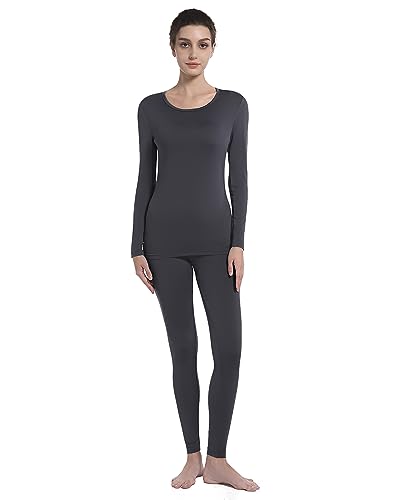 serava Thermal Underwear for Women Long Johns, Base Layer Fleece Lined Top Bottom Set for Cold Weather (L,Grey)